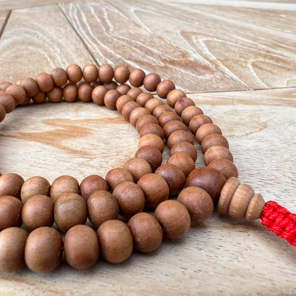Sandalwood Mala 7mm, Red String - Jalu Jems - Buddhist Supplies Australia