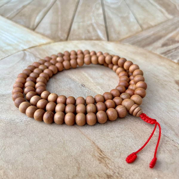 Sandalwood Mala 9mm, Red String - Jalu Jems - Buddhist Supplies Australia