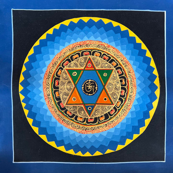 Mandala Painting - Om in Star, Black & Blue - Jalu Jems - Buddhist ...